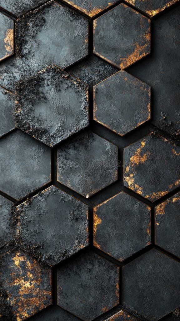 Textured Hexagonal Pattern of Dark Metal with Rust Spots in Industrial ...