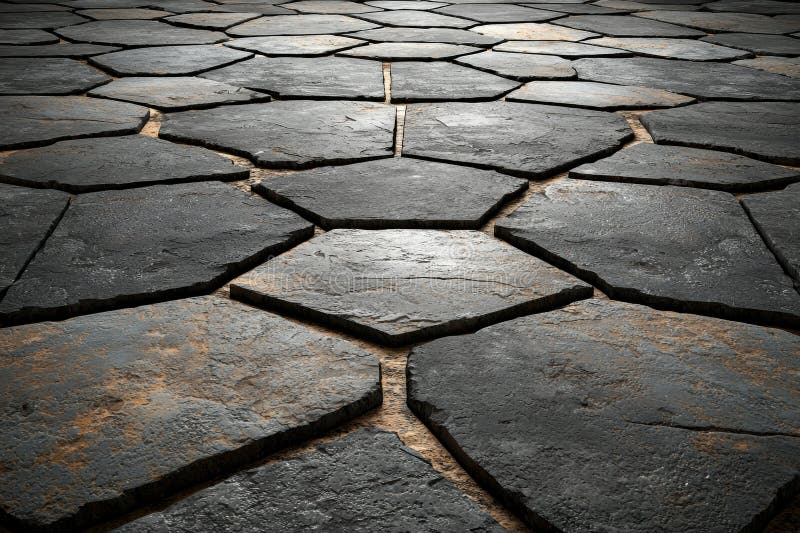 Textured Hexagonal Stone Tiles Create Unique Floor Pattern, Showcasing ...