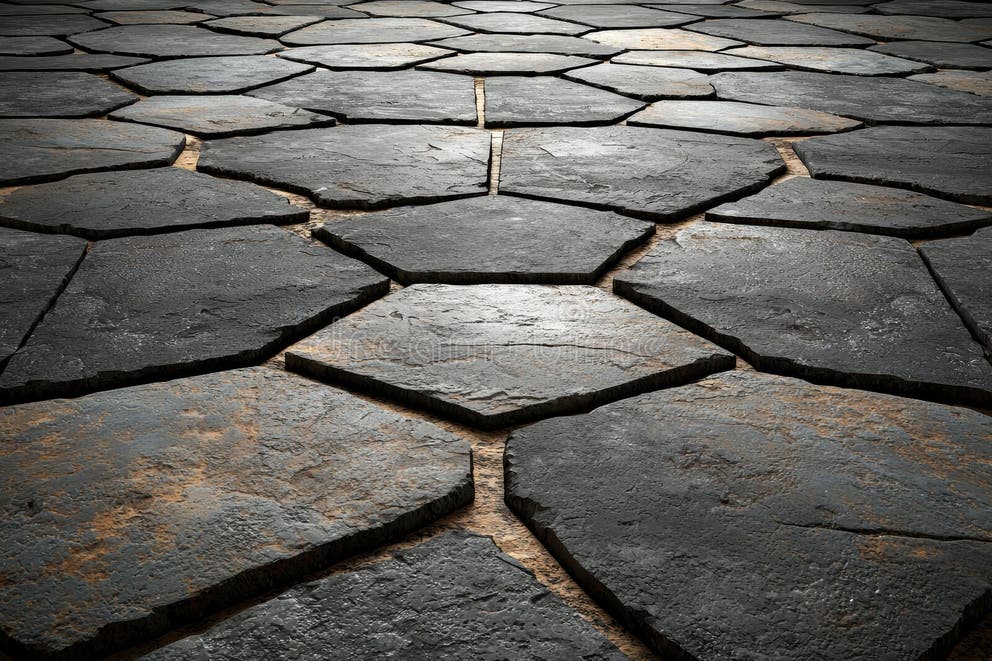 Textured Hexagonal Stone Tiles Create Unique Floor Pattern, Showcasing ...