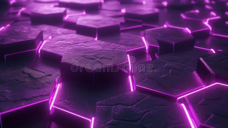 Textured Hexagonal Surface with Glowing Purple Lines Stock Image ...