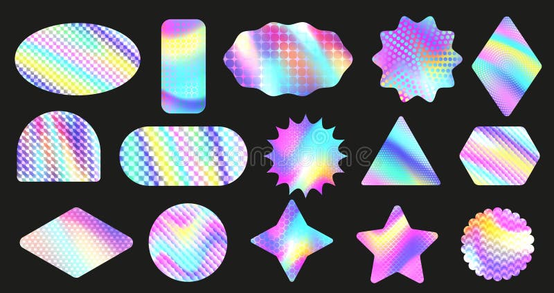 Textured Holographic Stickers. Iridescent Geometric Figures, Holo ...