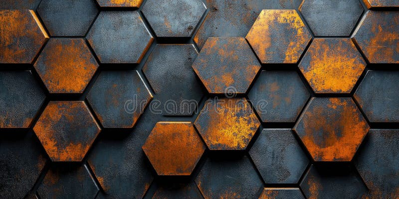 Textured Honeycomb Pattern of Rusty Metallic Hexagons on a Weathered ...