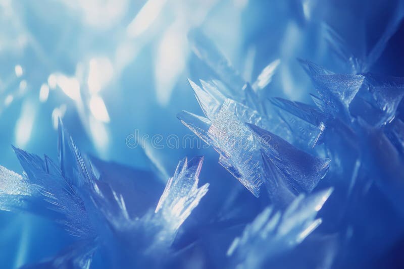 Textured Ice Crystals Close-up, Sharp Angular Formations Glowing Pale ...