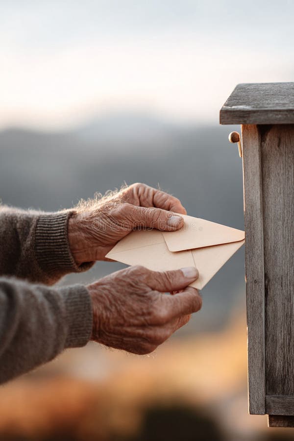 A Textured Image Featuring Hands Posting a Letter into a Wooden Mailbox ...