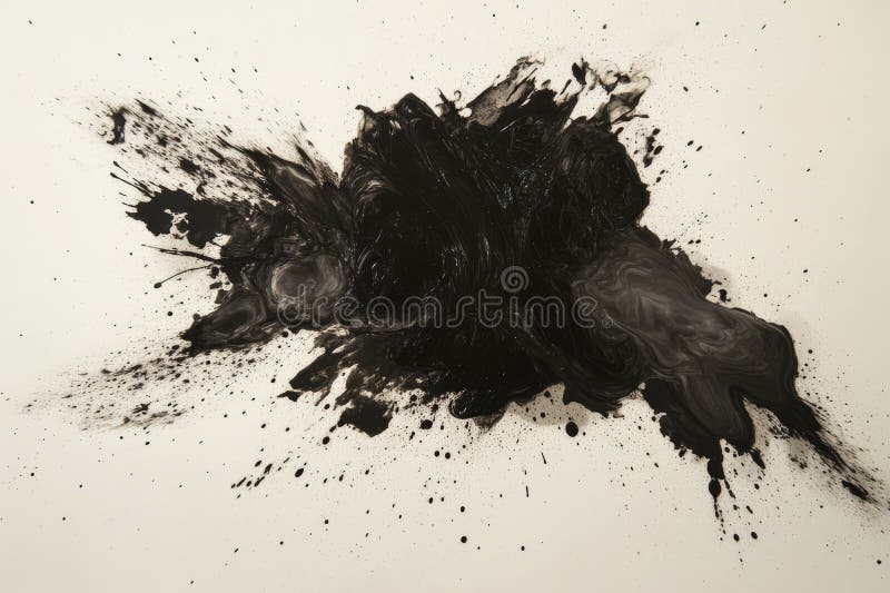 Textured Ink Splatter on Paper, Deep Black Organic Patterns Forming ...