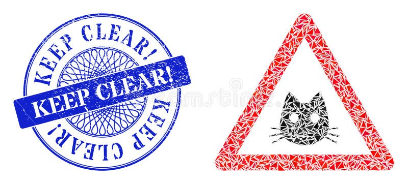 Textured Keep Clear! Badge and Triangle Cat Warning Mosaic Stock Vector ...