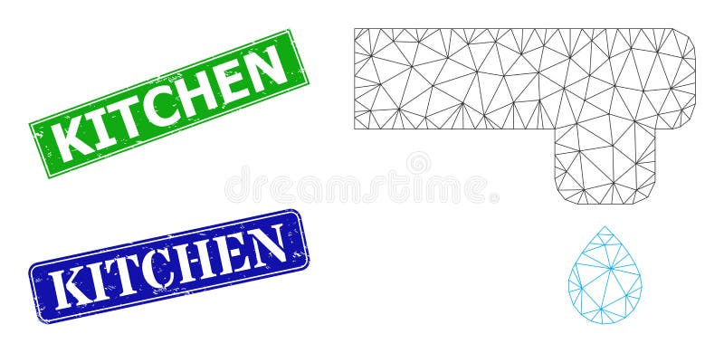 Textured Kitchen Stamps and Triangular Mesh Kitchen Tap Icon Stock ...