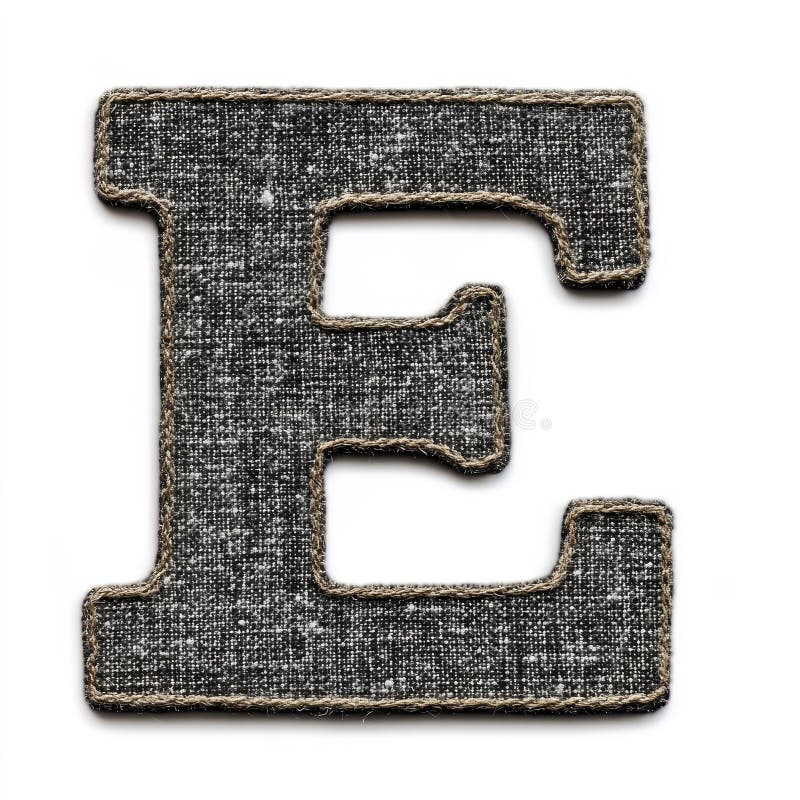 A Textured Letter E Made of Dark Fabric with a Stitched Border Stock ...