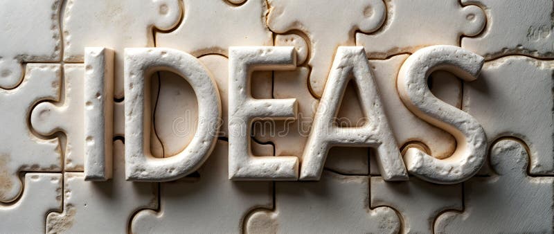 Textured Letters Forming IDEAS with Puzzle Piece Background Stock ...