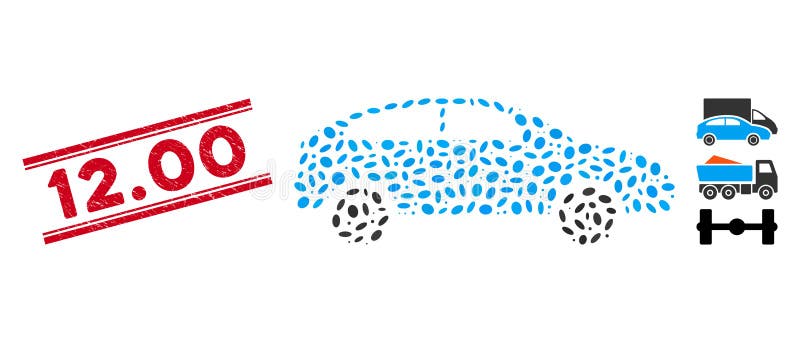 Textured 12.00 Line Stamp and Mosaic Hatchback Icon Stock Illustration ...