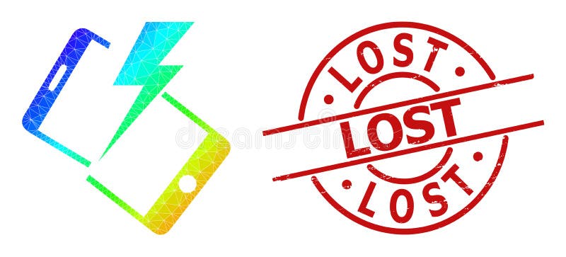 Textured Lost Stamp and Lowpoly Spectrum Smartphone Crash Icon with ...