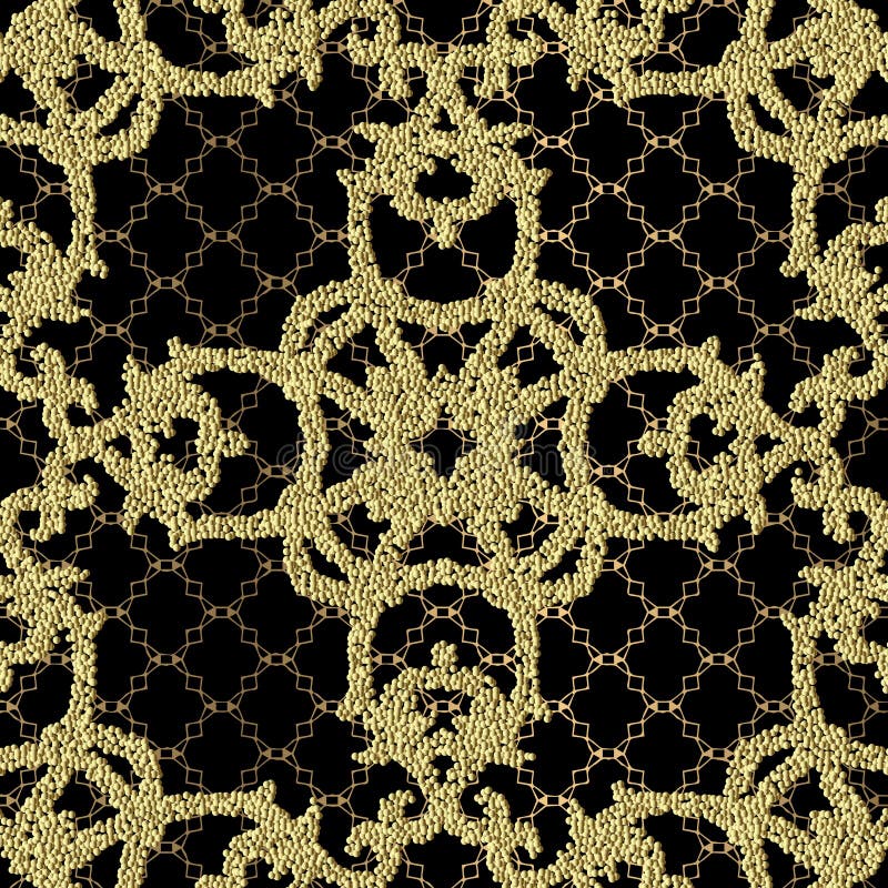 Textured Luxury Gold 3d Seamless Pattern. Grunge Stippled Lace ...