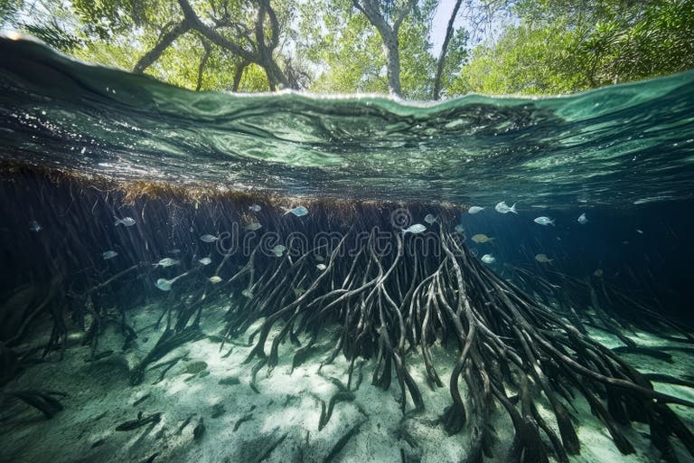 Textured Mangrove Root System, Interwoven Roots Forming a Dense ...