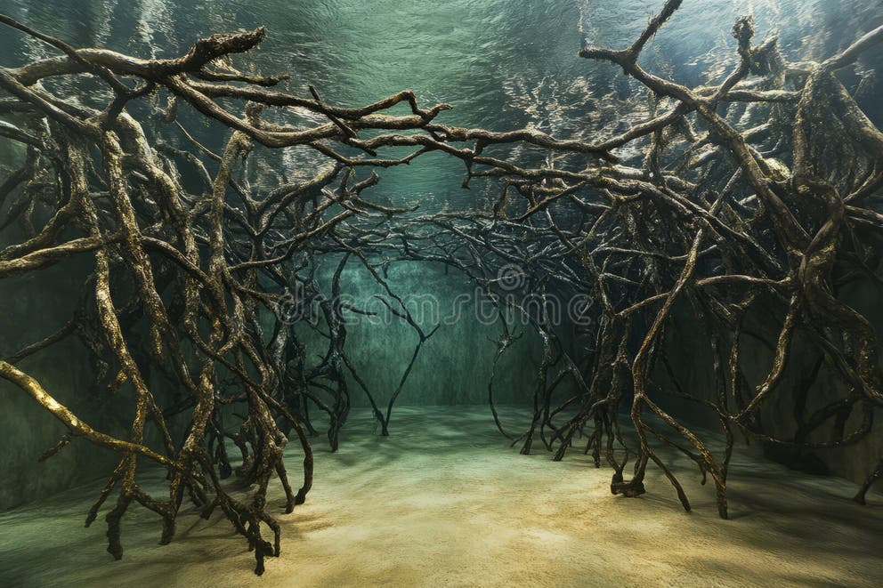 Textured Mangrove Root System, Interwoven Roots Forming a Dense ...