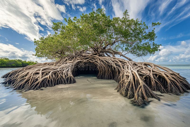 Textured Mangrove Root System, Interwoven Roots Forming a Dense ...