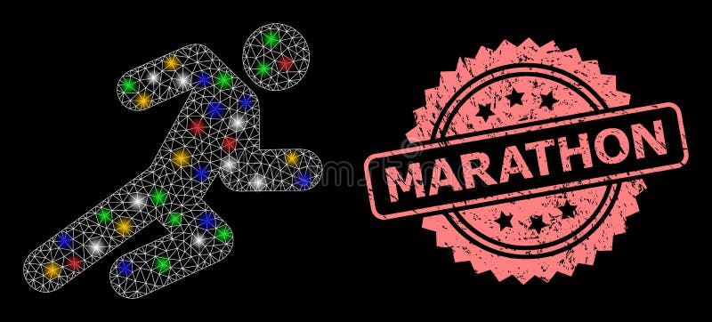 Textured Marathon Stamp and Network Running Man with Flash Nodes Stock ...