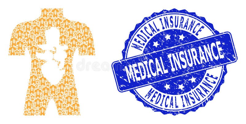 Textured Medical Insurance Round Seal and Recursion Human Anatomy Icon ... Textured Medical Insurance Round Seal and Recursion Human Anatomy Icon ...