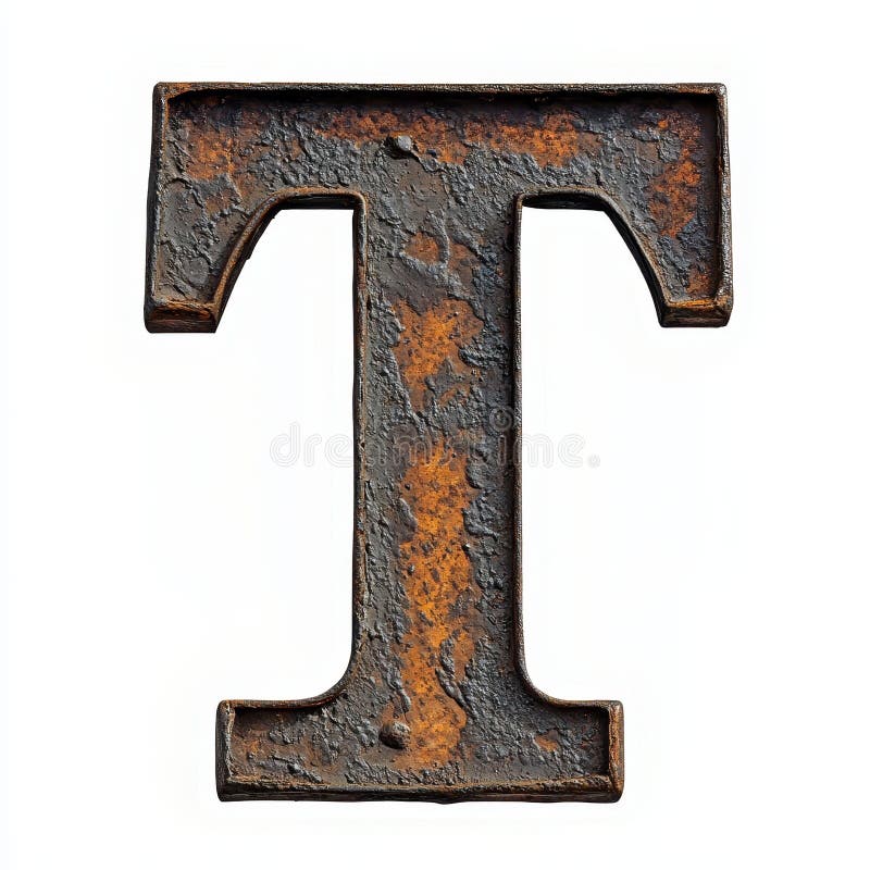 A Textured Metal Letter T with a Rusty Finish, Suitable for Signage or ...
