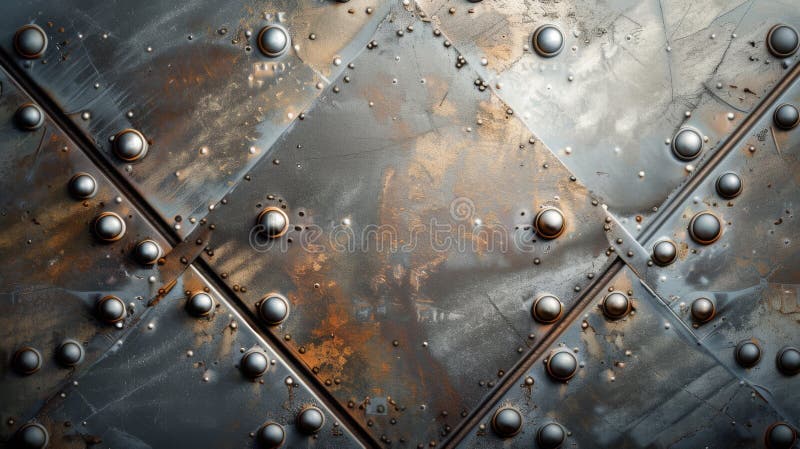 Textured Metal Surface with a Diamond Pattern, Embellished with Rivets ...