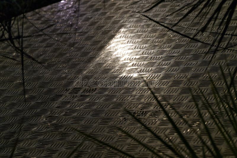 Textured Metal Surface with Reflection and Foliage Stock Photo - Image ...