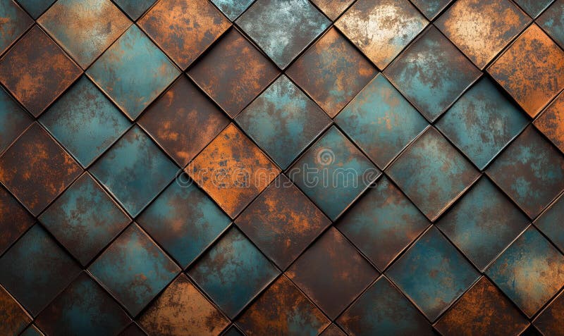Textured Metal Wall with Diamond Pattern Featuring Blue and Rust Colors ...