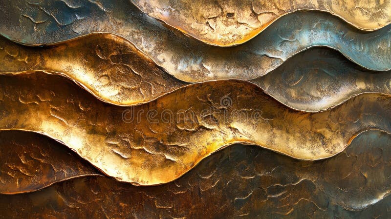 Textured Metal Wave Pattern in Gold and Blue, Abstract Artistic Concept ...