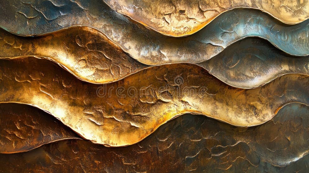 Textured Metal Wave Pattern in Gold and Blue, Abstract Artistic Concept ...