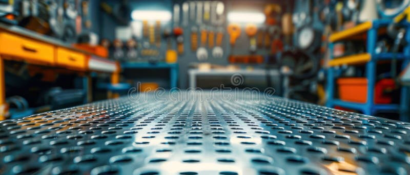 Textured Metal Workbench Surface in Workshop. Generative Ai Stock ...