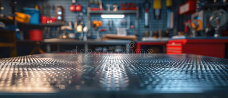 Textured Metal Workbench Surface in Workshop. Generative Ai Stock ...