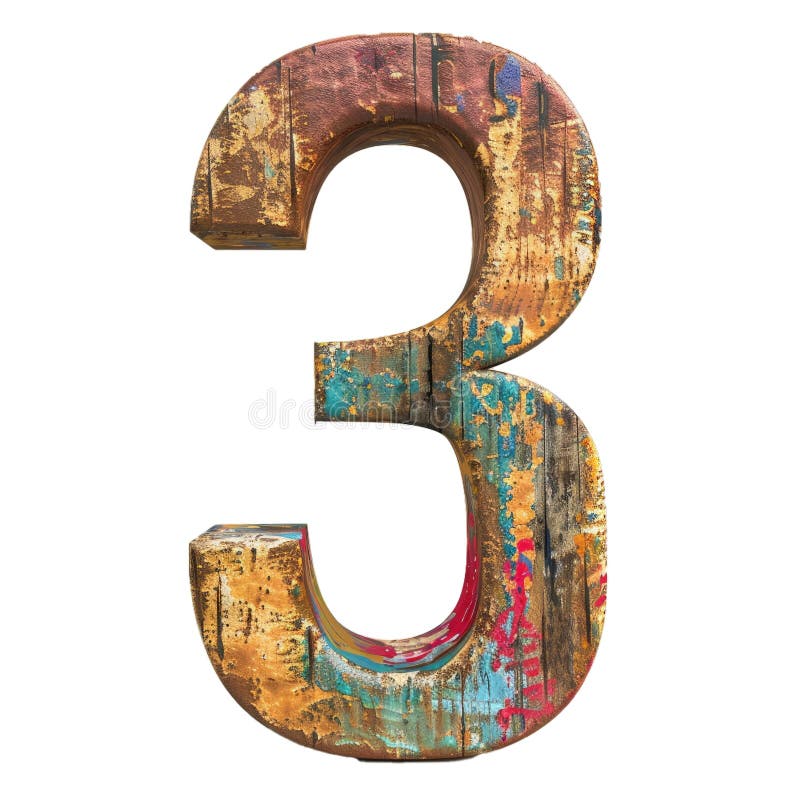 Textured Metallic Number Three on Transparent Background Stock Photo ...