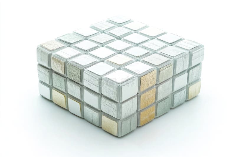 Textured Metallic and White Cube with Distinctive Patterned Tiles Stock ...