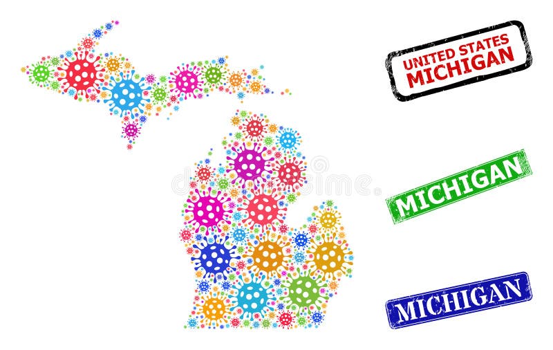 Textured Michigan Stamp Seals and Multi-Colored Bacilla Michigan State ...