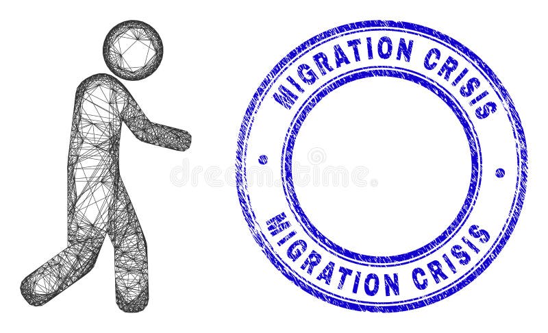 Textured Migration Crisis Badge and Linear Irregular Mesh Pedestrian ...