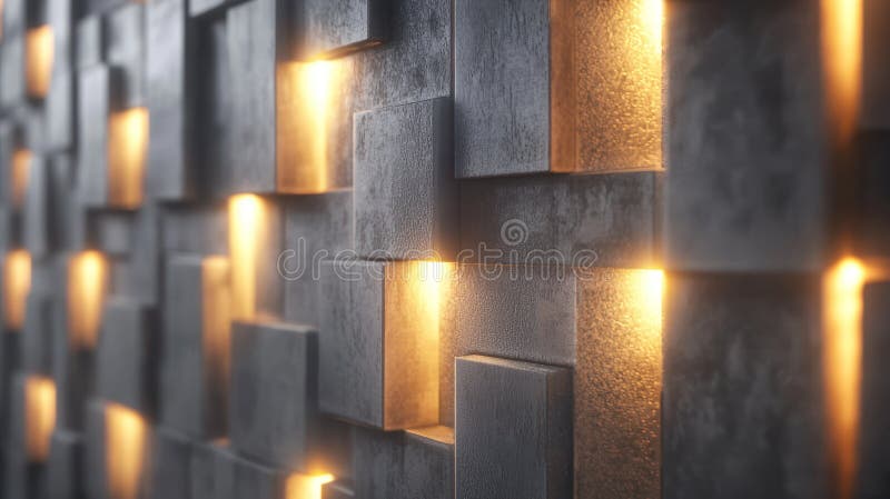Textured Modular Cube Wall Design with Uniform Lighting Creates Modern ...