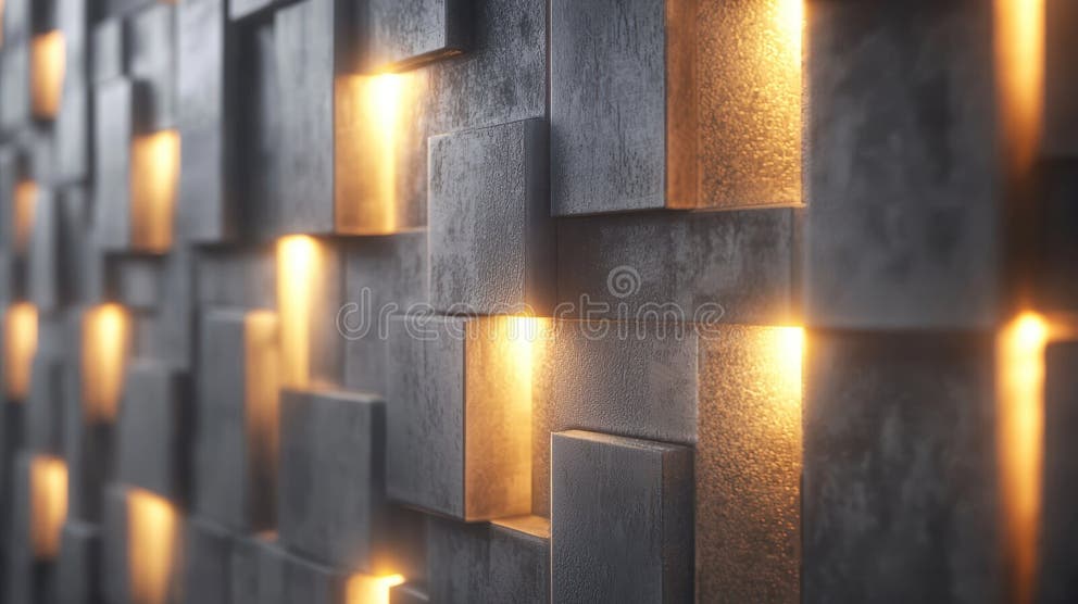 Textured Modular Cube Wall Design with Uniform Lighting Creates Modern ...