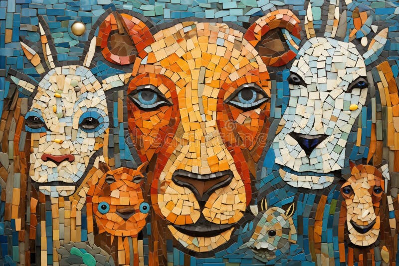 Textured Mosaic with Faces of Different Animals Stock Photo - Image of ...