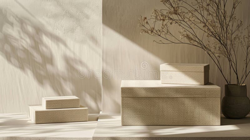 Textured Neutral Gift Boxes in Sunlit Room Stock Illustration ...
