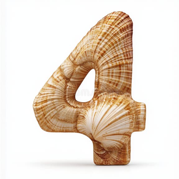 A Textured Number Four Resembling a Seashell, Combining Nature and ...