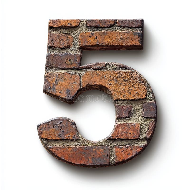 A Textured Number 5 Made of Brick, Showcasing a Rustic and Industrial ...