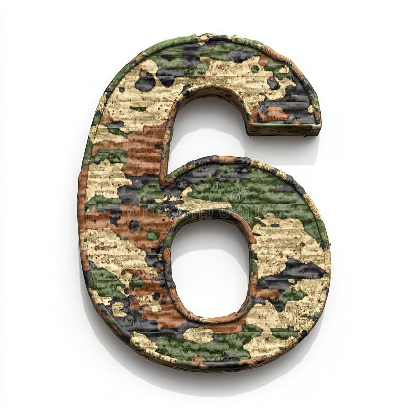 A Textured Number Six in a Camouflage Pattern, Designed for Visual ...