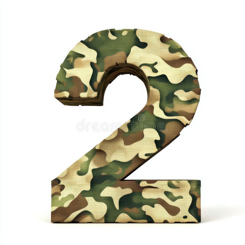 A Textured Number Two in Camouflage Pattern, Possibly for Decorative or ...