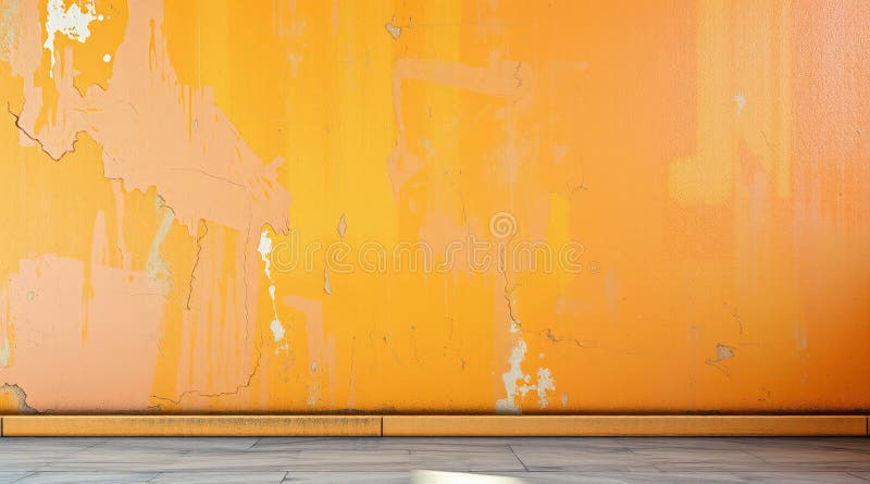 Textured Orange Wall with Peeling Paint Above a Marble Floor Stock ...