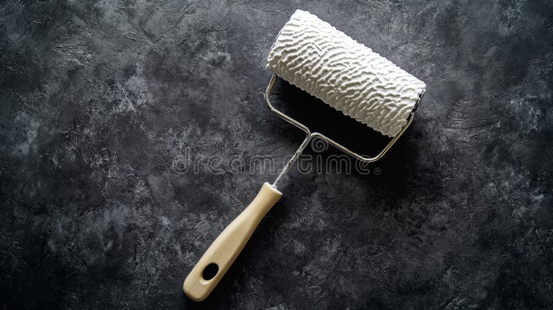 Textured Paint Roller with Soft White Handle on Dark Background Stock ...