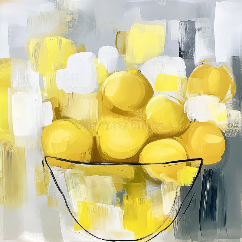 The Textured Painting Depicts Still Life with Fruit in a Rustic Bowl ...