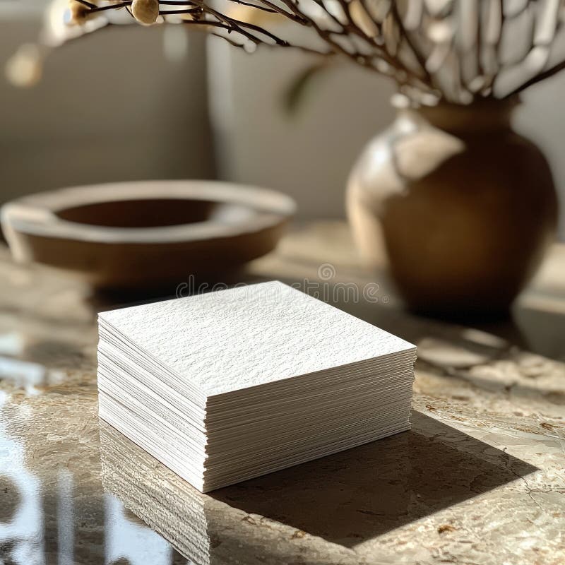 Textured Paper Stack Reflecting on Marble Surface Stock Photo - Image ...