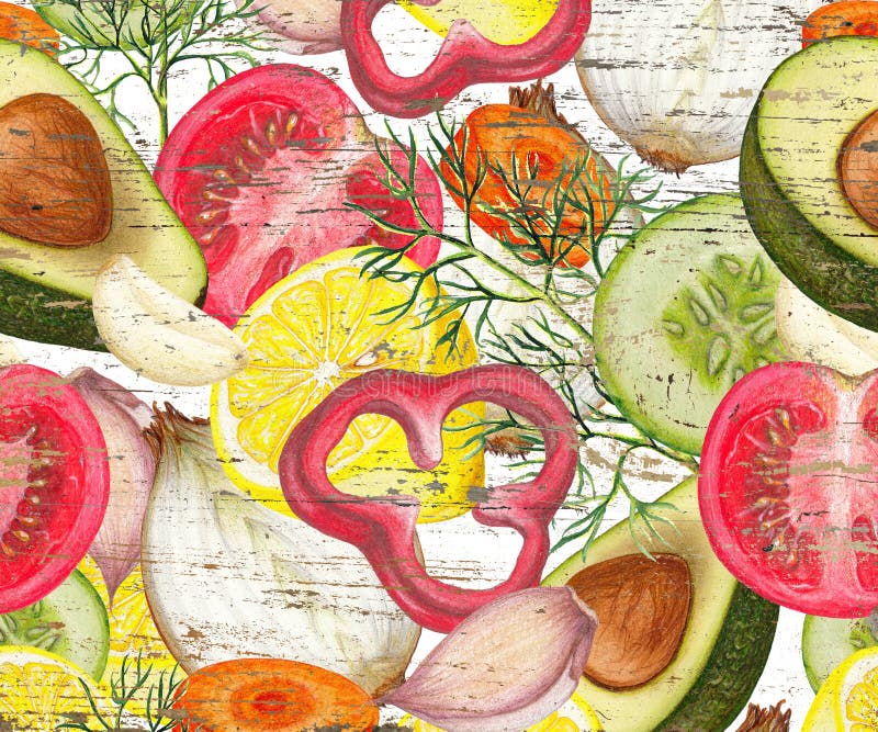 Textured Pattern of Hand Drawn Vegetables Stock Illustration ...
