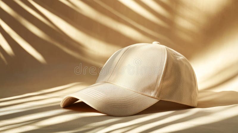 Textured Patterned Beige Cap with Leaf Shadow Overlay in Warm Sunlight ...