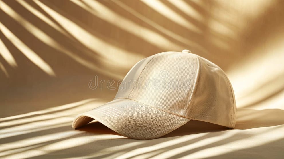 Textured Patterned Beige Cap with Leaf Shadow Overlay in Warm Sunlight ...