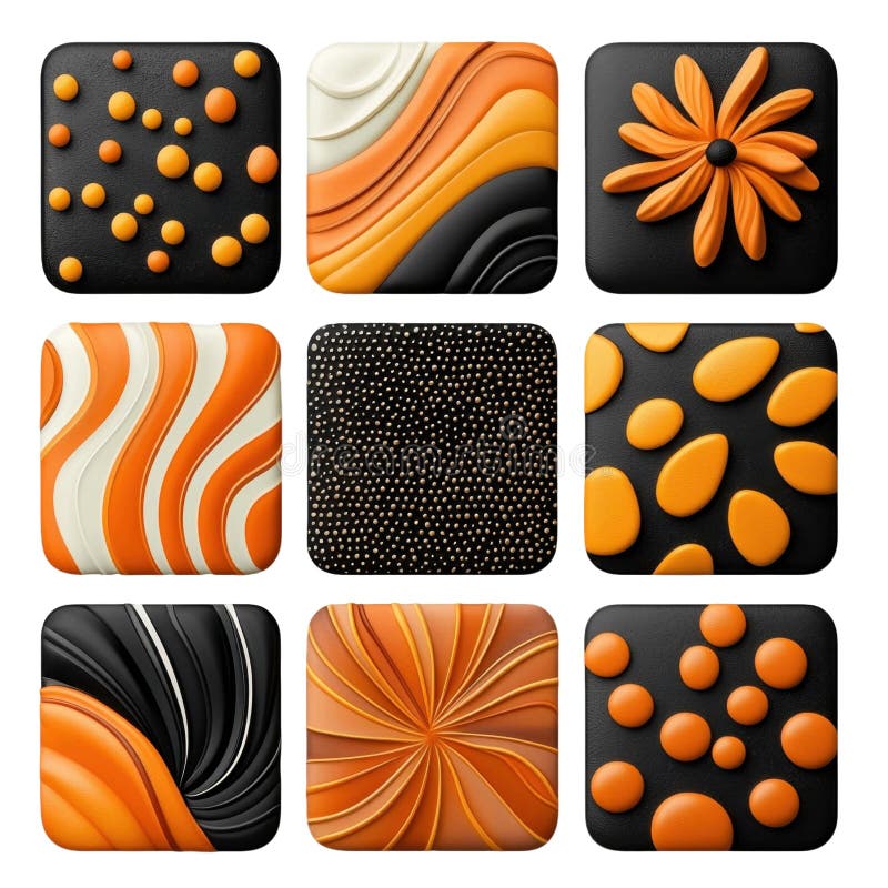 Textured Patterns in Orange and Black, Featuring Rounded Shapes and ...