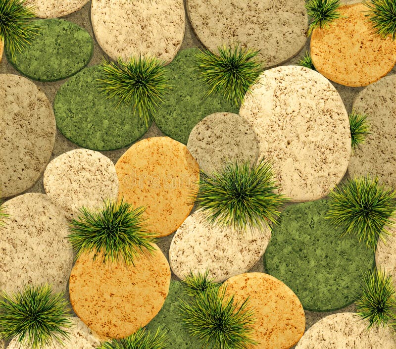 Textured Pebbles Lush Greenery Abstract Nature Background Stock ...